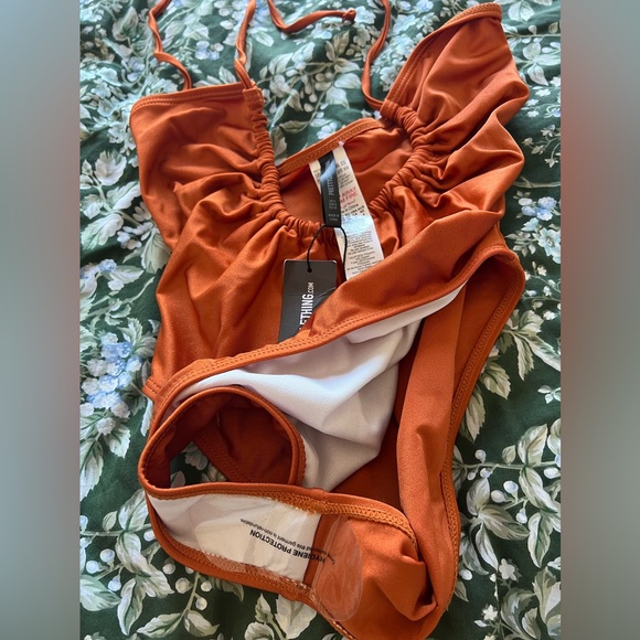 PrettyLittleThing | Swim | New With Tags Rust Scoop Neck Ruched ...